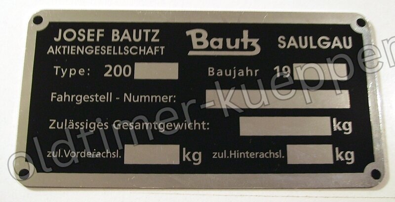 Typenschild Bautz "200", 12,00
